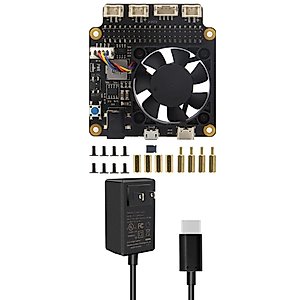 Geekworm for Raspberry Pi 4B/3B+/3B, X735 V3.0 Power Management with Safe Shutdown & PMW Cooling Fan Expansion Board + 20W Type-C 5V 4A Power Adapter Compatible with Raspberry Pi 4 Model B