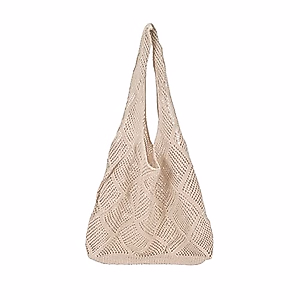 Verdusa Women's Knit Tote Bag Shoulder Handbags Summer Shopping Bags Beige one-size