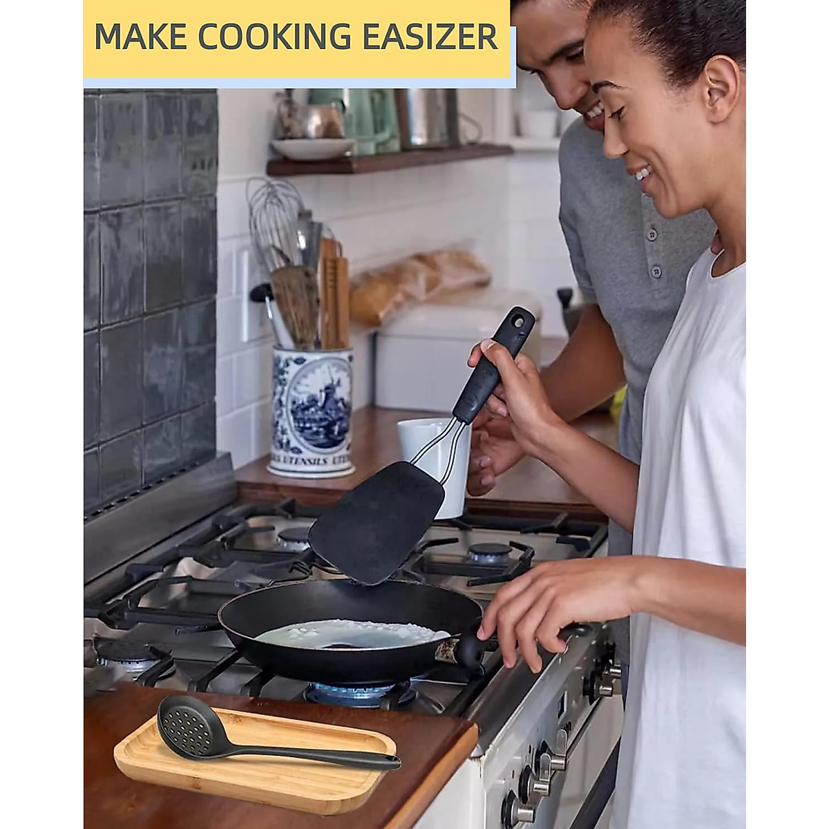 Large Wooden Spoon Rest, 9.7'' Stove Top Bamboo Spoon Holder, Kitchen Counter Cooking Utensils Rest, Farmhouse Small Food Serving Tray for Spatulas, Spoons,Turners, Ladles and Teaspoons (Bamboo)