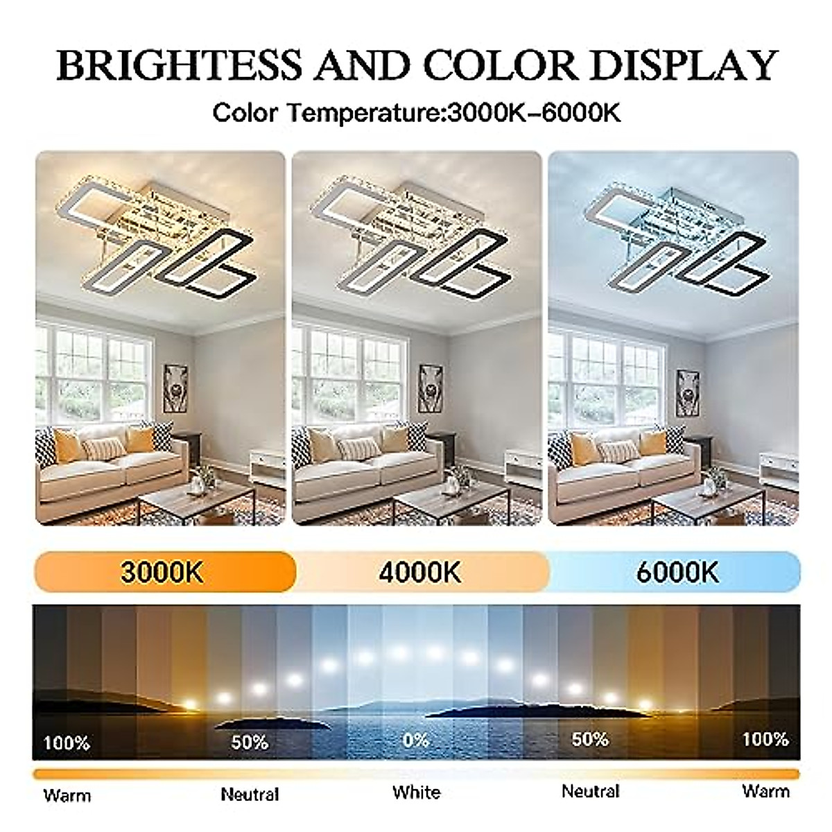 ZGLAOJT Large Crystal Ceiling Light Chrome Modern LED Ceiling Light Fixture with Remote Control Dimmable Ceiling Lighting Flush Mount Chandelier Farmhouse for Kitchen Bedroom Dinning LivingRoom