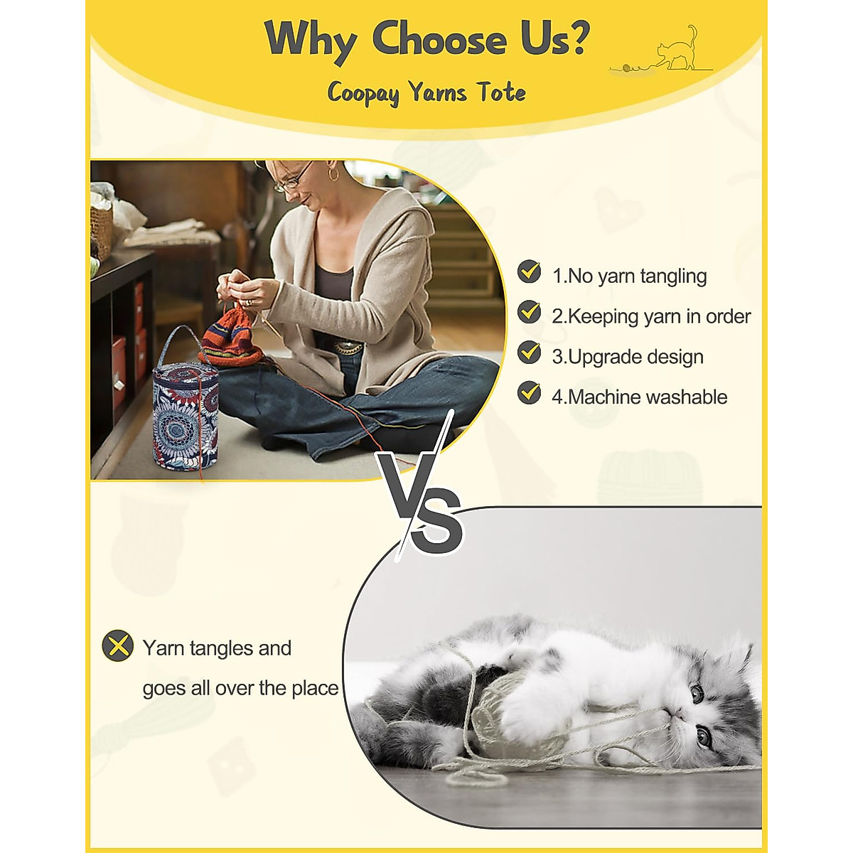 Coopay Mini Yarn Holders, Portable Yarn Storage Bag for Crocheting Project, Yarn Storage Knitting Bag and Crochet Tote, Store Skein Ball, Needles Accessories, Crochet Gifts