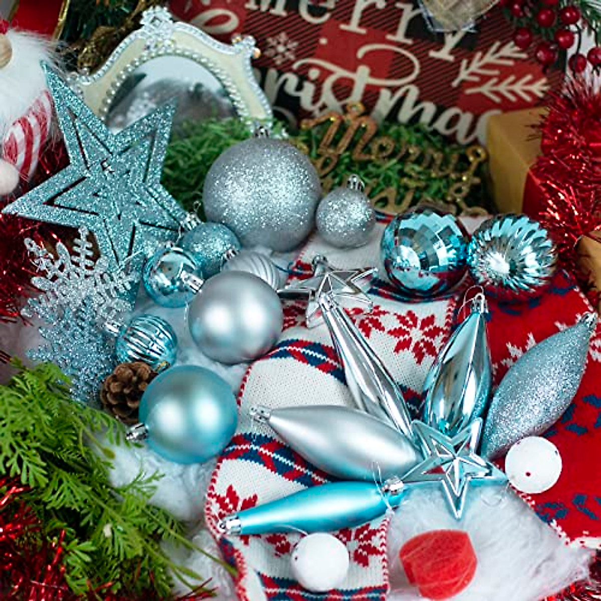 PEIDUO Christmas Ball Ornaments for Christmas Trees, 119 CT Shatterproof Christmas Tree Decorations, Silver Christmas Ornaments Set for Xmas, Holiday, Wreath and Party Decorations