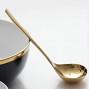 Soup Ladle, Stainless Steel Serving Spoon with Long Handle Golden Cooking Spoon for Stirring, Portioning and Serving Soups, Sauces, Batter