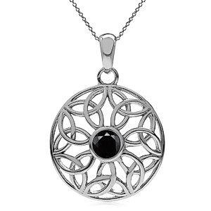 Silvershake Natural Black Onyx 925 Sterling Silver Triquetra Celtic Knot Circle Pendant with 18 Inch Chain Necklace