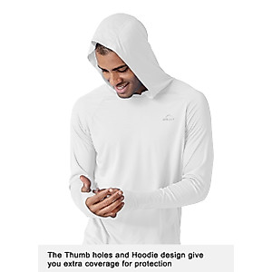 Willit Men's Sun Shirts UPF 50+ Rash Guard Long Sleeve Sun Protection Hoodie SPF UV Fishing Lightweight Athletic Running White M