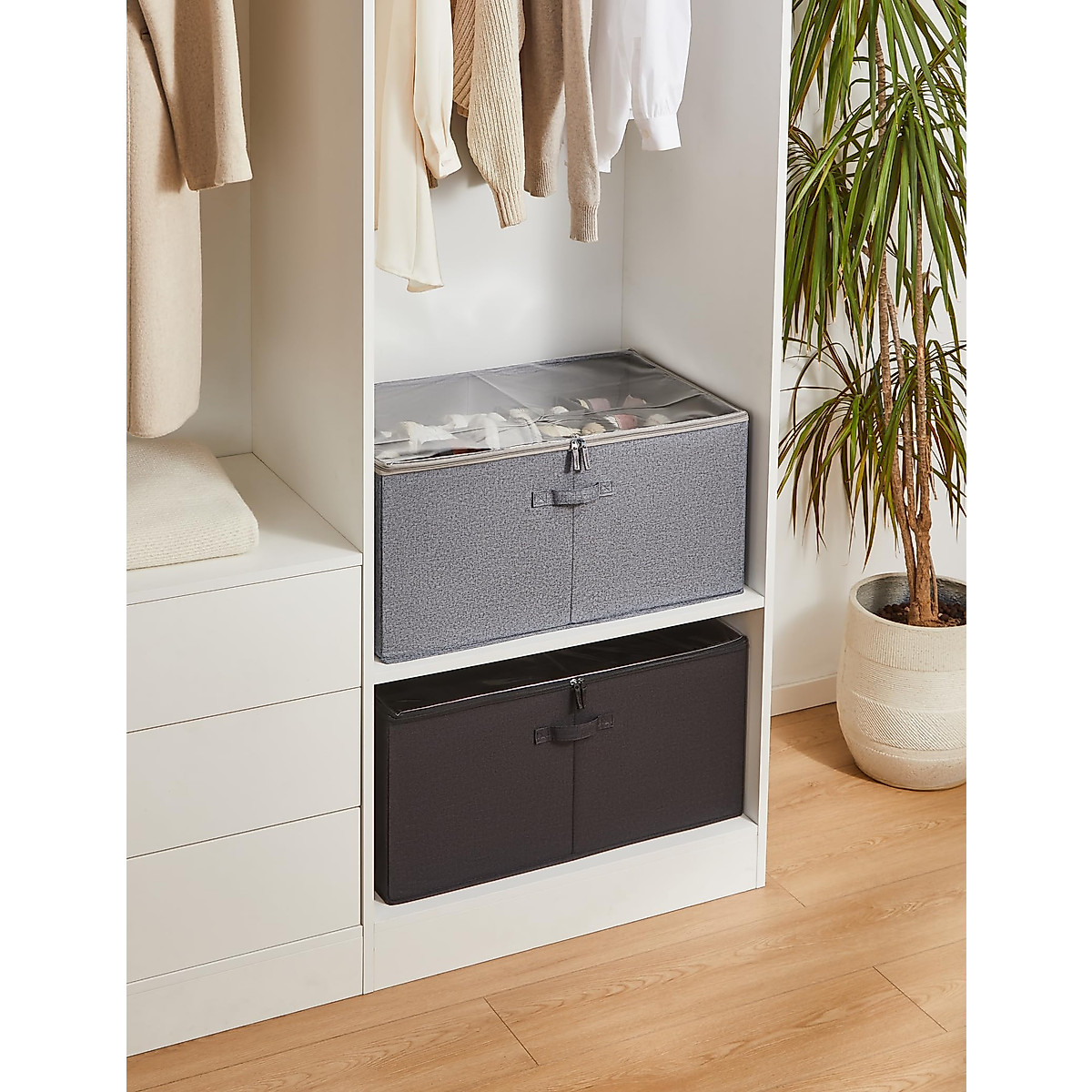 Berdeng Shoe Storage Organizer for Closet, Shoe Box Organizer, Space Saving Foldable Shoe Rack, Shoe Storage Cabinet with Clear Cover and Reinforced Handles, Fits 20 Pairs, Grey