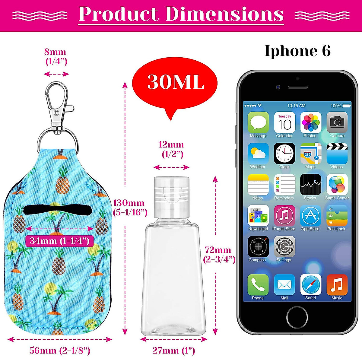 shynek Hand Sanitizer Holders, 40pcs Empty Travel Size Bottle and Keychain Holders Set Include 20pcs Flip Cap Reusable Bottles, 20pcs Reusable Bottles Keychain Carriers for Hand Sanitizer