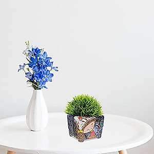 Happyyami Home Decor Outdoor Planters Pottery Succulent Planter Pot Cute Hand Painted Boy Flower Plant Pots Handicraft Bonsai Plant Vase Container for Home Office Decor Blue Indoor Planters Desk Decor