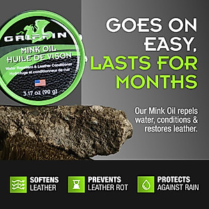 GRIFFIN Mink Oil - Leather Conditioner, Leather Softener, Water Repellent (Waterproofing) and Weather Protector - Shoes, Boots, Handbags and Leather Goods (2.8 oz) - Made in USA