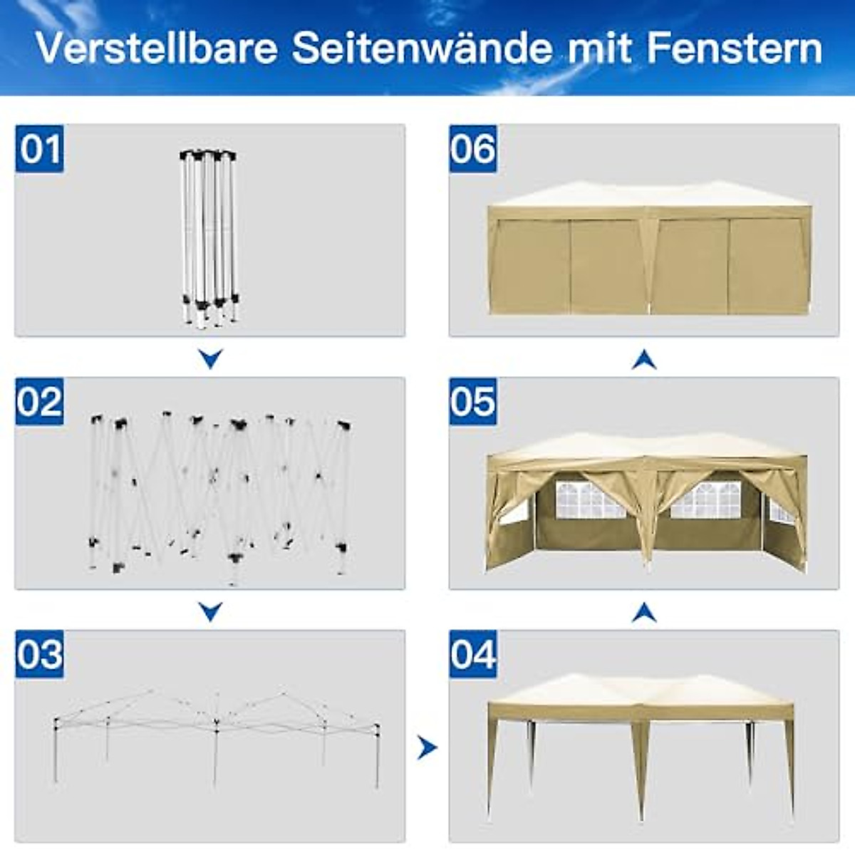 COBIZI Pop-up Canopy Tent 10x20 Waterproof Commercial Instant Shelter Outdoor Gazebo Party Tent Protable Canopy Tent for Parties with Carry Bag (Khaki, 10'x20' with 6 Sides)