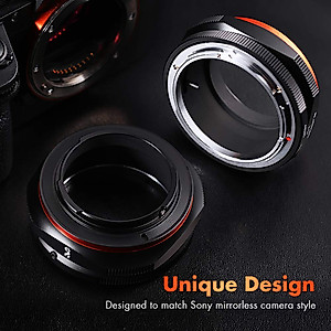K&F Concept FD to E Mount Lens Mount Adapter Comaptible for Canon FD FL Mount Lens to E NEX Mount Mirrorless Cameras with Matting Varnish Design Comaptible for Sony A6000 A6400 A7II A5100 A7 A7RIII