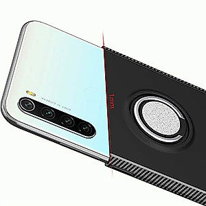 Phone Case for Xiaomi Redmi Note 8 with Tempered Glass Screen Protector Cover and Magnetic Stand Ring Holder Slim Kickstand Hybrid Hard Cell Accessories Xiami Xiomis Xiome Redme Note8 Cases Men Black