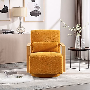 30.5" W Swivel Modern Boucle Upholstered Accent Chair with Solid Wood Armrests, Comfy Lounge Reading Chair, Side Armchair for Hotel Bedroom Living Room Office Nursery Room (Mustard)