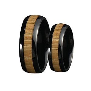 Aienid Unique Wedding Bands for Couples Women Ring Stainless Steel 8MM Black Ring Inlay Wood