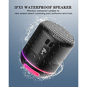 FLYSH Mini Bluetooth Speakers Portable Wireless Speaker Small Speaker, TWS Pairing, RGB Lights, IPX5 Waterproof, Compact Size, Beach Speaker for Home, Shower, Travel (Black)