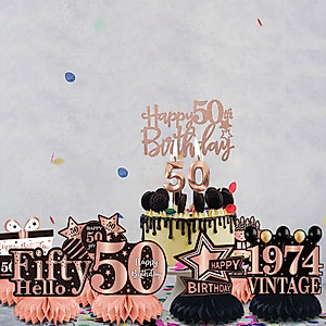 12Pcs 50th Birthday Party Decorations, 1974 Rose Gold Table Centerpieces, Cake Topper and Candles Set 50th Birthday Decorations for Women