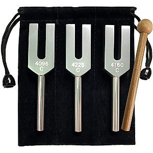 SINYI Angel Tuning Forks Set for Healing - 4096 Hz 4160 Hz 4225 with Wooden Hammers Triker, Velvet storage bag and Cleaning Cloth