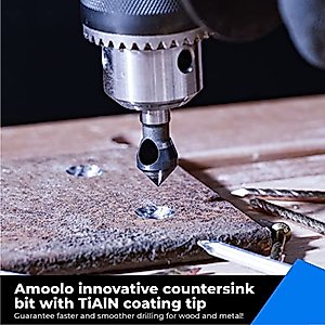 amoolo Single End Countersink Bit, Cobalt Steel Countersink Drill Bit with TiAlN Coating Finish for Hard Metal, 82 Degree Point Angle, 3/8” Round Shank, 1/2” Body Diameter