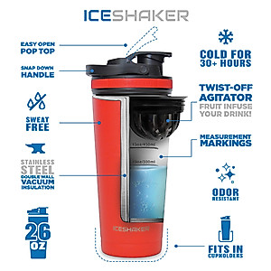 Ice Shaker 26 Oz Shaker Bottle, Stainless Steel Water Bottle and Protein Shaker, White + Fruit Infuser Attachment