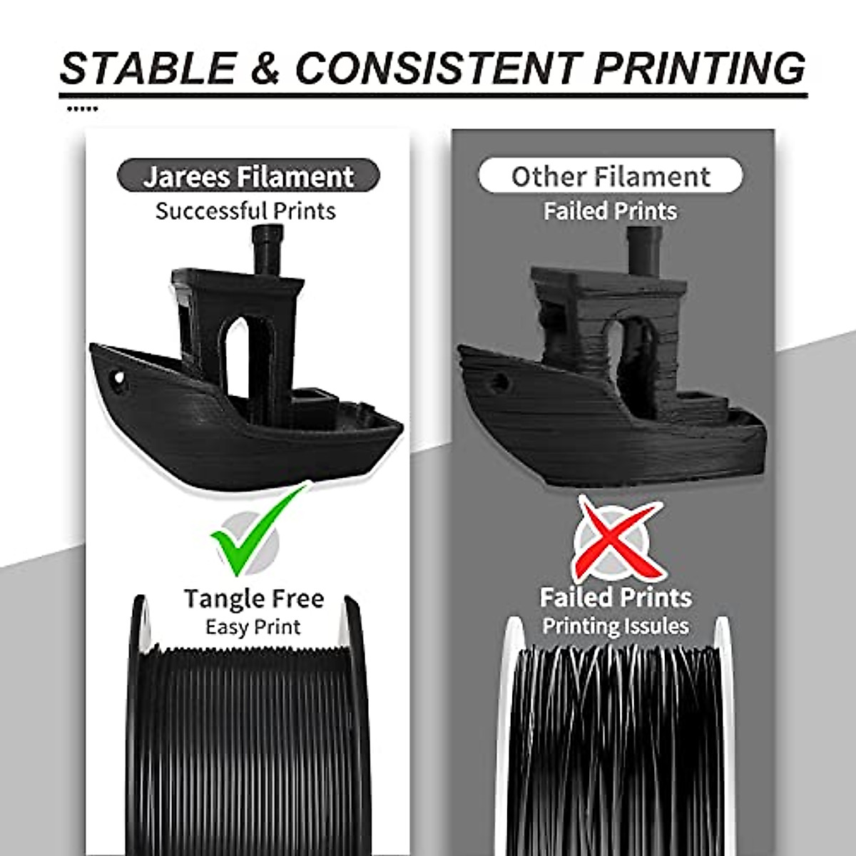 JAREES PLA Plus(PLA+) 3D Printer Filament,Higher Toughness PLA Pro Printing Filament 1.75mm 1kg Spool (2.2lbs), Dimensional Accuracy +/- 0.02 mm,Black