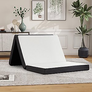 wOod-it Folding Mattress, 4 inch Tri-Fold Memory Foam Mattress Topper for Camping, Foldable Guest Bed, Portable Travel Mat with Washable Cover, 80"×38"×4", White
