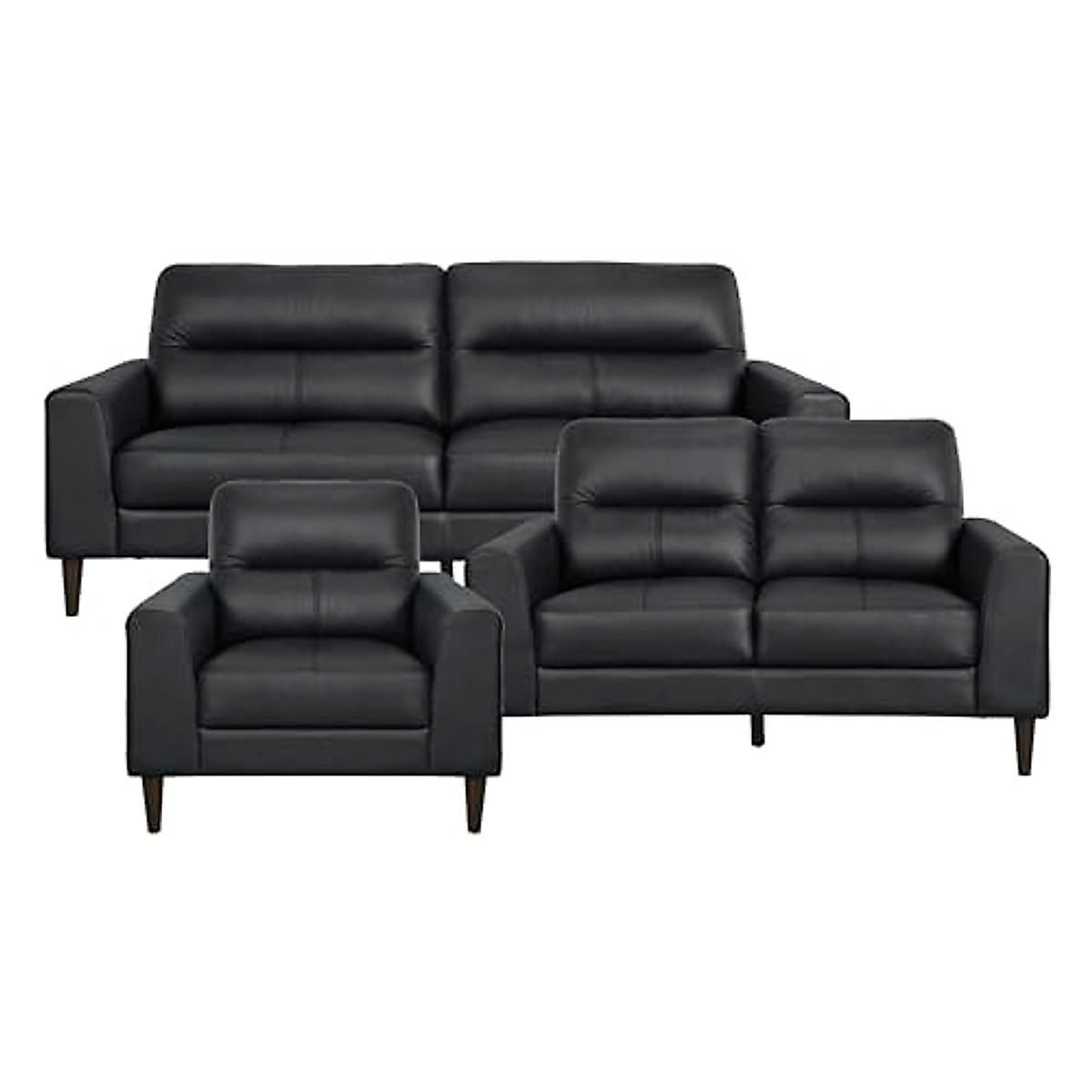 Lexicon Prenzo Leather Match Living Room Sofa Set, 3-Piece, Black