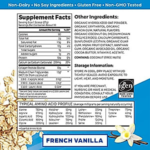 Orgain Collagen Creamer with Organic Oatmilk Powder, French Vanilla - 10g of Hydrolyzed Grass-Fed Collagen, 1g of Sugar, Made with MCT, Avocado, and Coconut Oil, No Dairy or Soy, Non-GMO, 10 oz