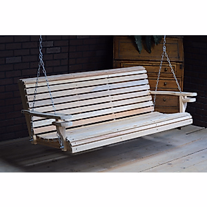 Generic 5FT Cypress Roll Porch Swing Made in USA with Hanging Hardware, Unfinished Natural Wood Tone