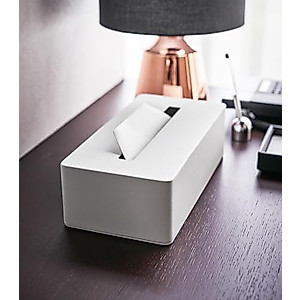 Yamazaki Home Rectangular Reusable Tissue Box Holder Cover Metal Container Case for Kitchen Bathroom or Bedroom Steel One Size White