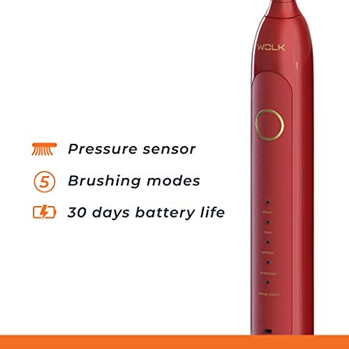 Wolk T6421 Ultra Whitening Toothbrush with Pressure Sensor & 5 Brushing Modes, 8 Dupont Brush Heads, Premium Travel Case, Rechargeable.