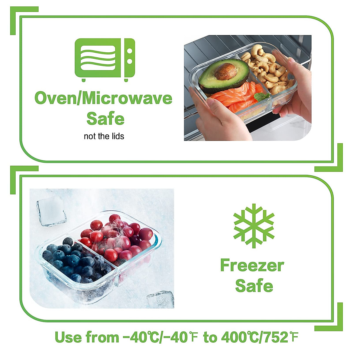 HOMBERKING 10 Pack Glass Meal Prep Containers 2 Compartment, Food Storage Containers with Lids, Airtight Lunch Bento Boxes (10 lids & 10 Containers) - White