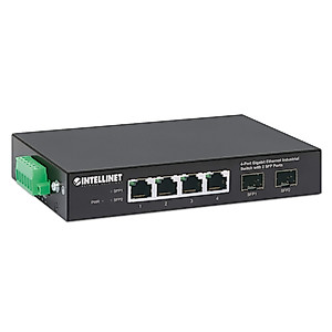 Intellinet 4-Port Industrial Gigabit Ethernet Switch with 2 SFP Ports-IP40 Rated Metal Housing, DIN-Rail Mount, Terminal Block Powered–for Computer Desktop Internet Networking-3 Yr Mfg Warranty-508247
