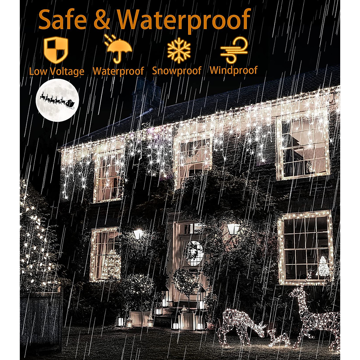 Christmas Lights Outdoor Decorations, 1040LED 100FT 8 Modes Curtain Fairy String Lights Decor with 240 Drops, Plug in Waterproof Timer Memory Function for Christmas Holiday Wedding Party (Cool White)