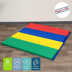 Children's Factory Rainbow Folding Gym Activity Mat, 4 ft x 4 ft, Cushioned Floor Mat for Kids, Daycare Floor Mat for Kids