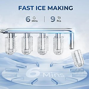 EUHOMY Ice Makers Countertop - 9 Cubes in 6 Mins, 26lbs/Day, Portable Ice Maker with Carry Handle, Self-Cleaning Ice Maker with Ice Scoop & Basket, Compact Ice Maker for Home/Kitchen/Office/RV.(Pink)