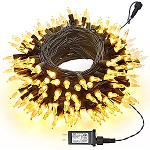 Joomer Warm white LED Christmas Lights Outdoor, 66ft 200 LED Mini String Lights 8 Modes Timer Twinkle Fairy Lights Connectable Waterproof for Indoor Outdoor Home Garden Party Xmas Decoration