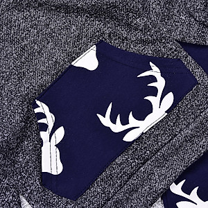 2PCs Baby Deer Print Hoodies with Pocket Top + Striped Long Pants Autumn Outfit Set (6-12M(Tag80), Grey&Dark Blue)