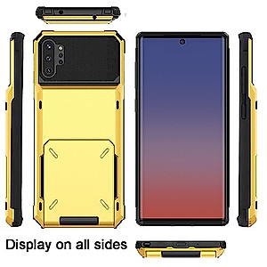 Galaxy Note 10 Plus Wallet Case Card Holder ID Slot Scratch Resistant Dual Layer Protective Bumper Rugged TPU Rubber Armor Hard Shell Cover Phone Cases for Samsung Galaxy Note 10 Plus,Yellow