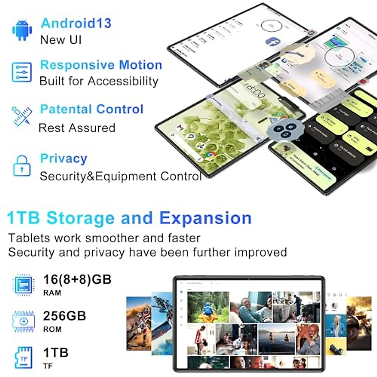 Tablet 11 Inch Android 13 Tablet PC Android Latest with 16GB+256GB+1TB Expand, 8600mAh, Support, Octa-Core 2.0 GHz, 5G WiFi, Dual Camera, Bluetooth 5.0, HD Screen Tablet with Keyboard Mouse - Black