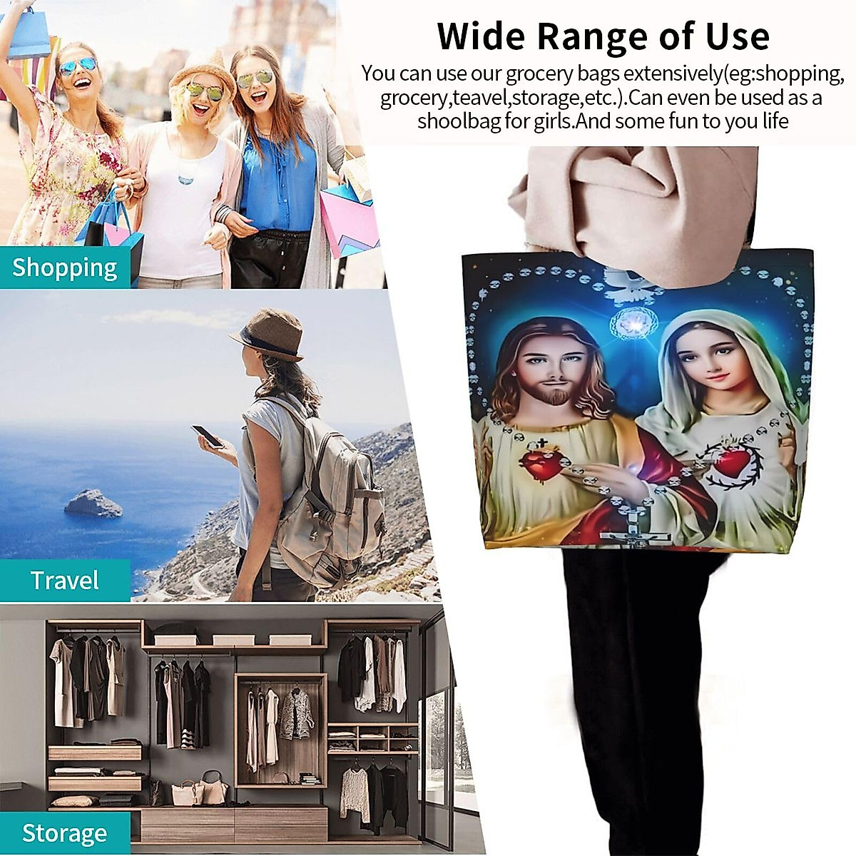 Our Lady of Guadalupe Virgin Mary tote bag shopping bag shoulder bag shoulder bag shopping, work, groceries, gym