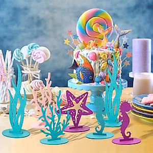 24 Pcs Mermaid Birthday Decorations Felt Table Centerpiece Under the Sea Party Decorations Supplies for Ocean Theme Little Mermaid Birthday Party Baby Shower