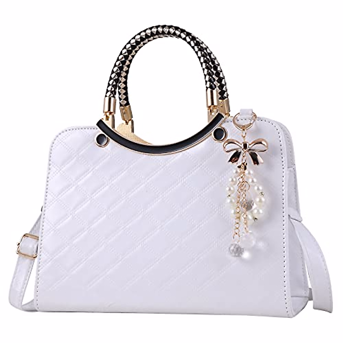 Qiayime Purses and Handbags for Women Shiny Patent Fashion Ladies Designer PU Leather Top Handle Satchel Shoulder Tote Crossbody Bags (White)
