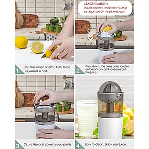 Cordless Electric Lemon Juicer Squeezer, AYOTEE Portable Electric Citrus Juicer with USB Cable and Spoon, Lemon and Lime Squeezer, Electric Orange Juicer Squeezer, Rechargeable Lime Juicer (White)