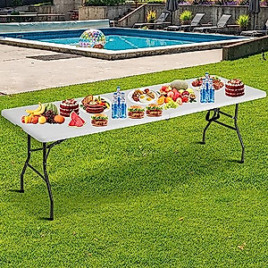 XXkseh 8FT Plastic Folding Table, Heavy Duty Utility Table, Indoor/Outdoor Use, Fold in Half, White