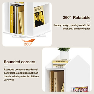 Nisorpa Rotating Bookshelf 360° Display Floor Standing Bookcase Freestanding Storage Organizer Holder Book Rack for Kids Multi-Functional Bookshelf Organizer 37.4'' x 13.38'' x 13.38''