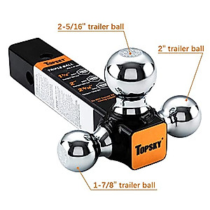TOPSKY Trailer Hitch Tri Ball Mount & Pin, 1-7/8,2,2-5/16-inch Chrome Hitch Balls, Fits 2-inch Receiver