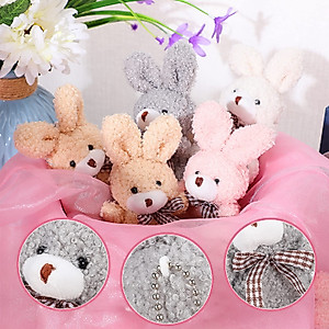 Zomiboo 12 Pcs Valentine Bear Animal Plush Toys 4 Inch Santa Hat Soft Cute Bear Dolls Sleeping and Playing Stuffed Toys Gifts for Xmas DIY Baby Shower Party(Pink, Apricot, Gray, White, Rabbit)