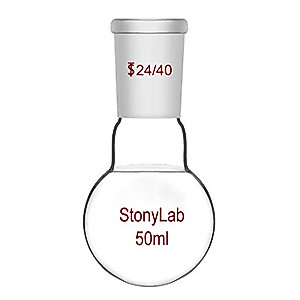 StonyLab Glass 50ml Short Neck Round Bottom Flask, Borosilicate Glass Single Neck Heavy Wall Flask RBF with 24/40 Standard Taper Outer Joint - 50ml