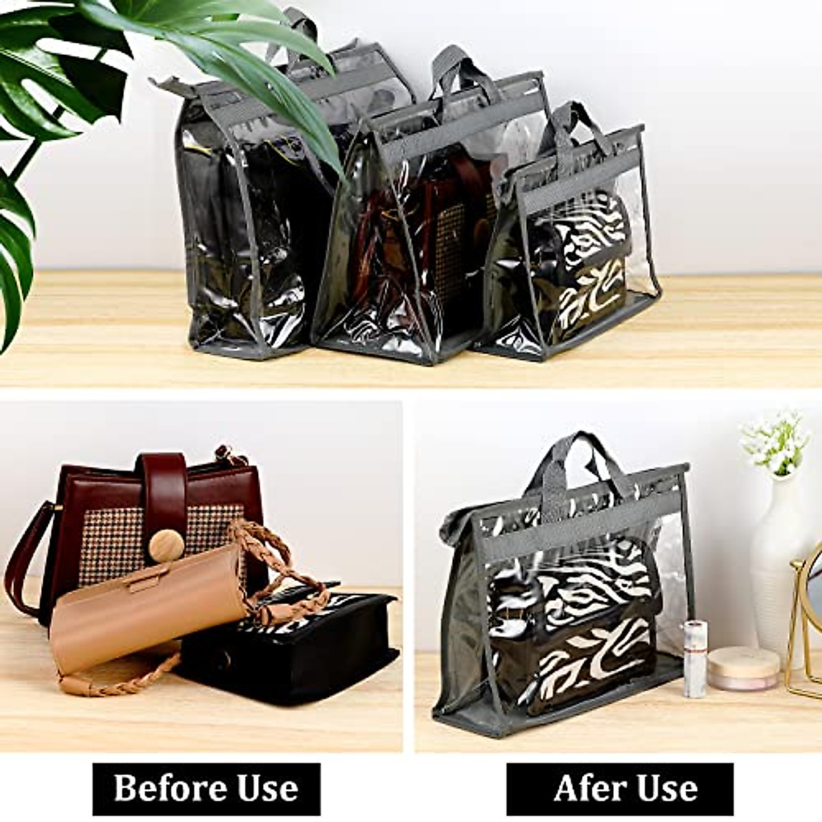 Shappy 10 Pieces Handbag Storage with 2 Pieces Hangers Clear Purse Organizer Dust Cover Organizer Bags for Closet Handbag Wallet Closet Storage Bag with Zipper and Handle (Grey)