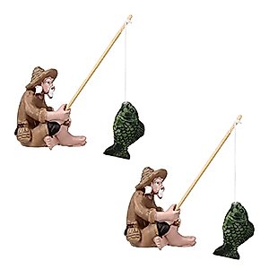 Hemoton Vintage Decor 2pcs Old Man Fishing Ornament Fisherman Elder Human Body Front Porch Decor